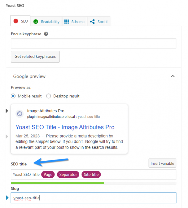 Use Yoast SEO Title As Alt Text / Title For Images - Image Attributes Pro